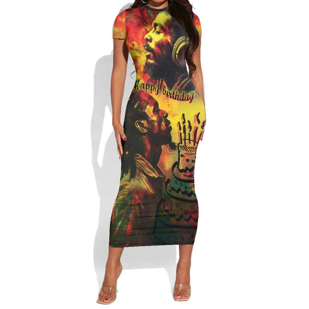 Happy Birthday King of Reggae Short Sleeve Bodycon Dress by AfricanPride