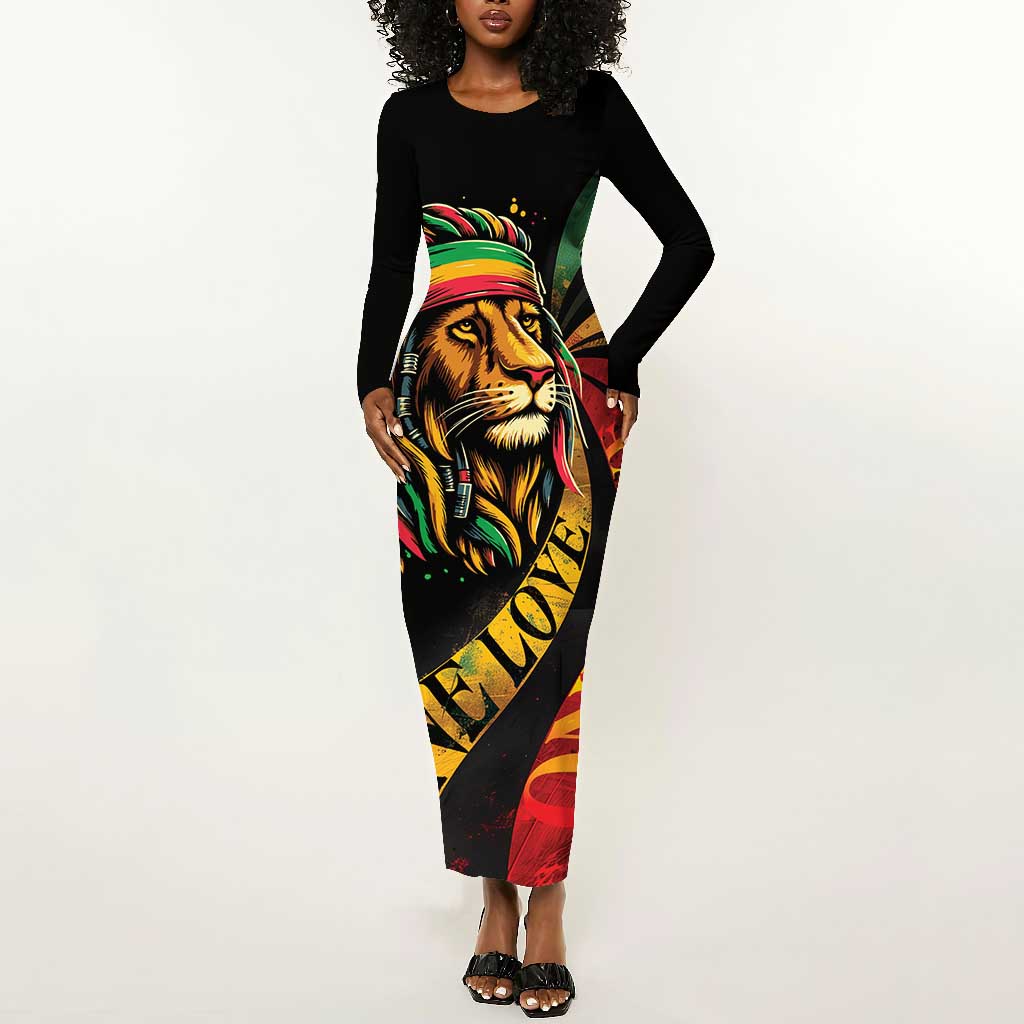 Black Jamaican Long Sleeve Bodycon Dress Rastafarian Lion One Love by ...