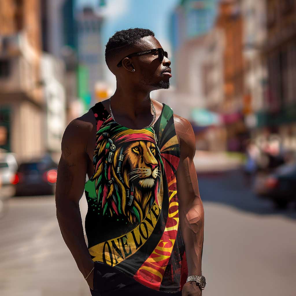 Black Jamaican Men Tank Top Rastafarian Lion One Love by AfricanPride