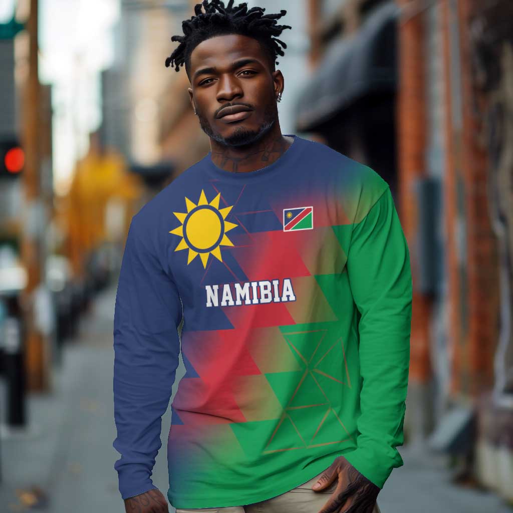 Custom Cricket African Namibia Long Sleeve Shirt Namibian Gold Sun Flag ...
