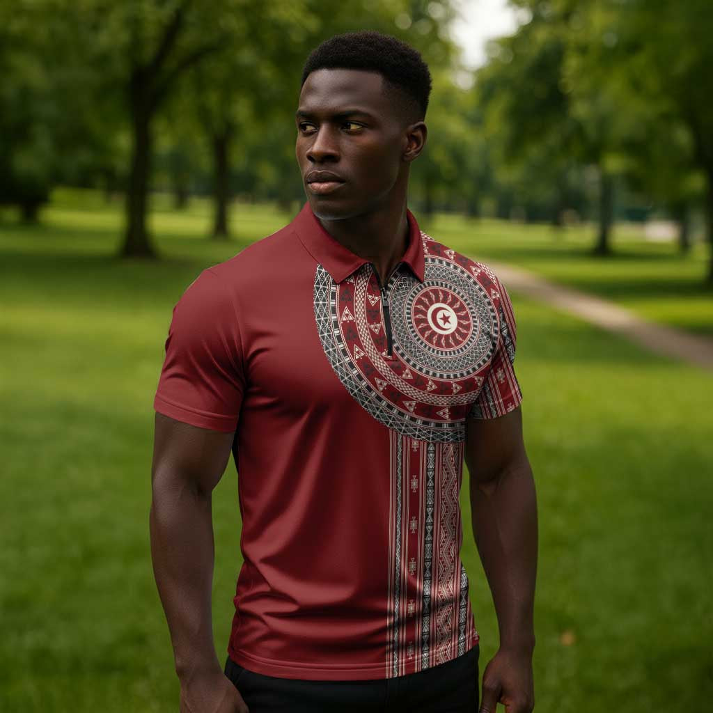 Tunisia Bakhnug Motif Zipper Polo Shirt Traditional Tunisian Embroidery ...