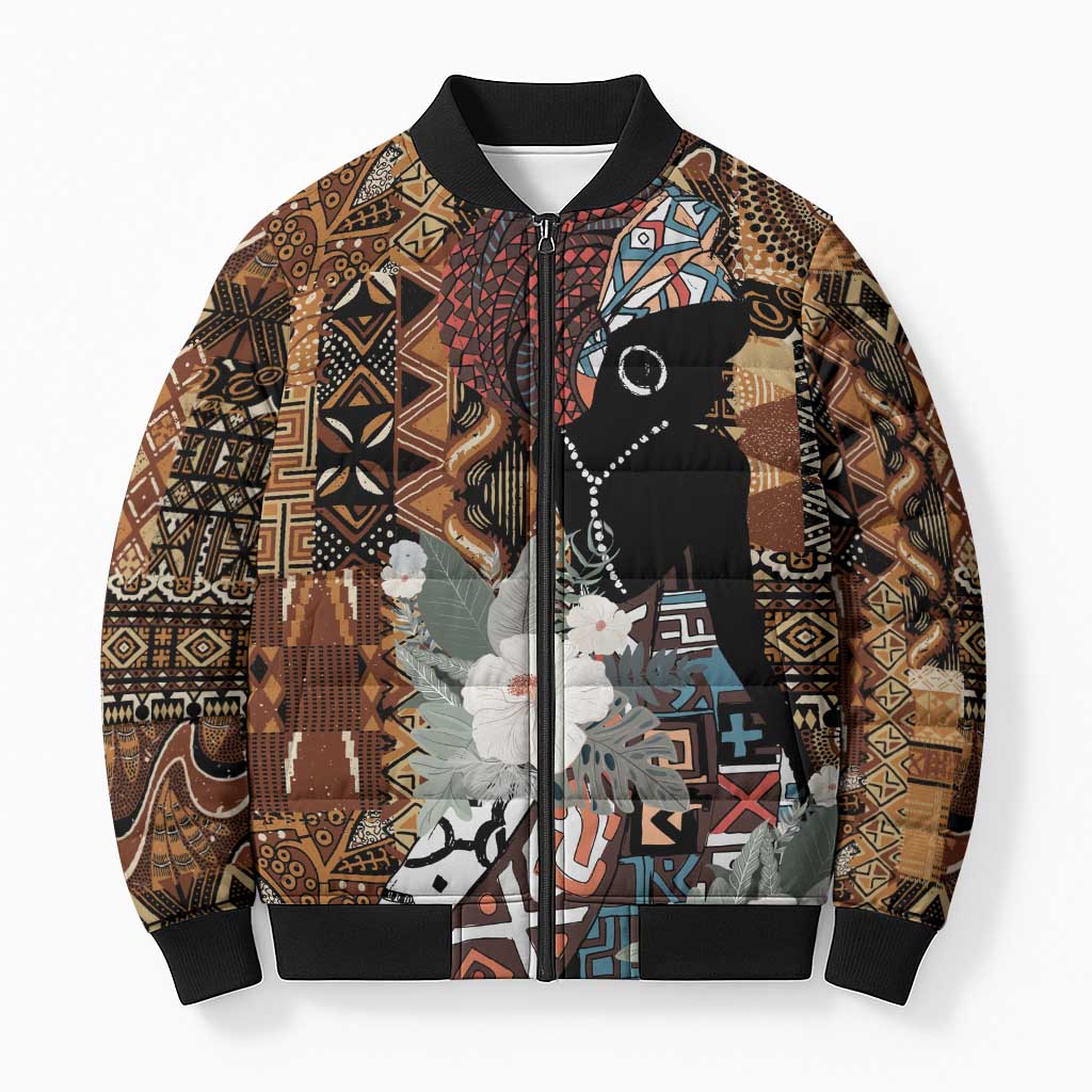 Beautiful Black Woman Bomber Puffer Jacket African Tribal Pattern by ...