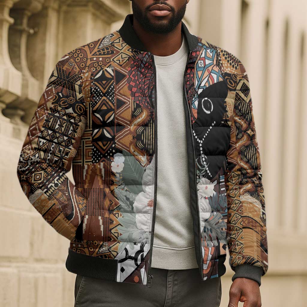 Beautiful Black Woman Bomber Puffer Jacket African Tribal Pattern by ...