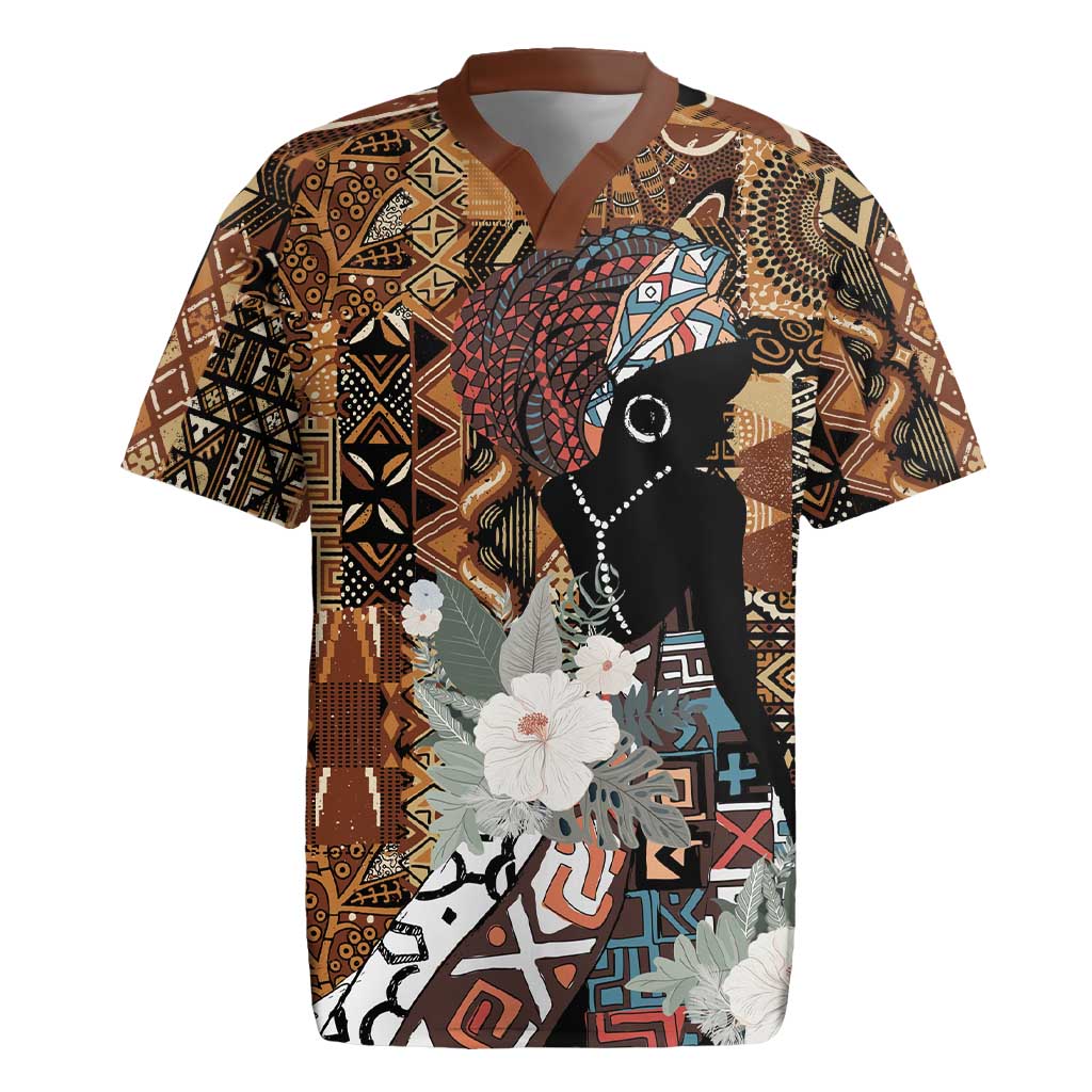 Beautiful Black Woman Rugby Jersey African Tribal Pattern by AfricanPride