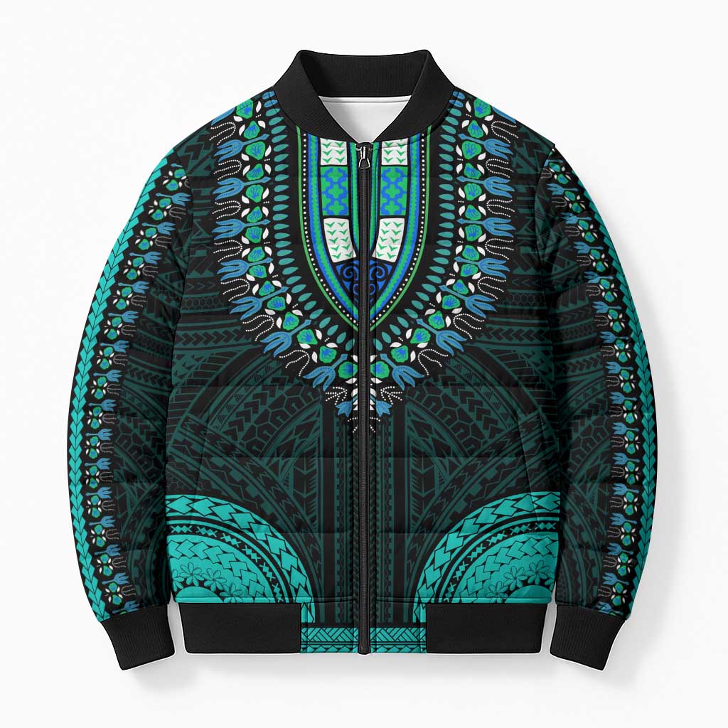 African Dashiki and Polynesian Pattern Bomber Puffer Jacket Teal by ...