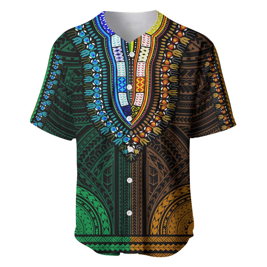 African Dashiki and Polynesian Pattern Baseball Jersey Half Green-Gold ...
