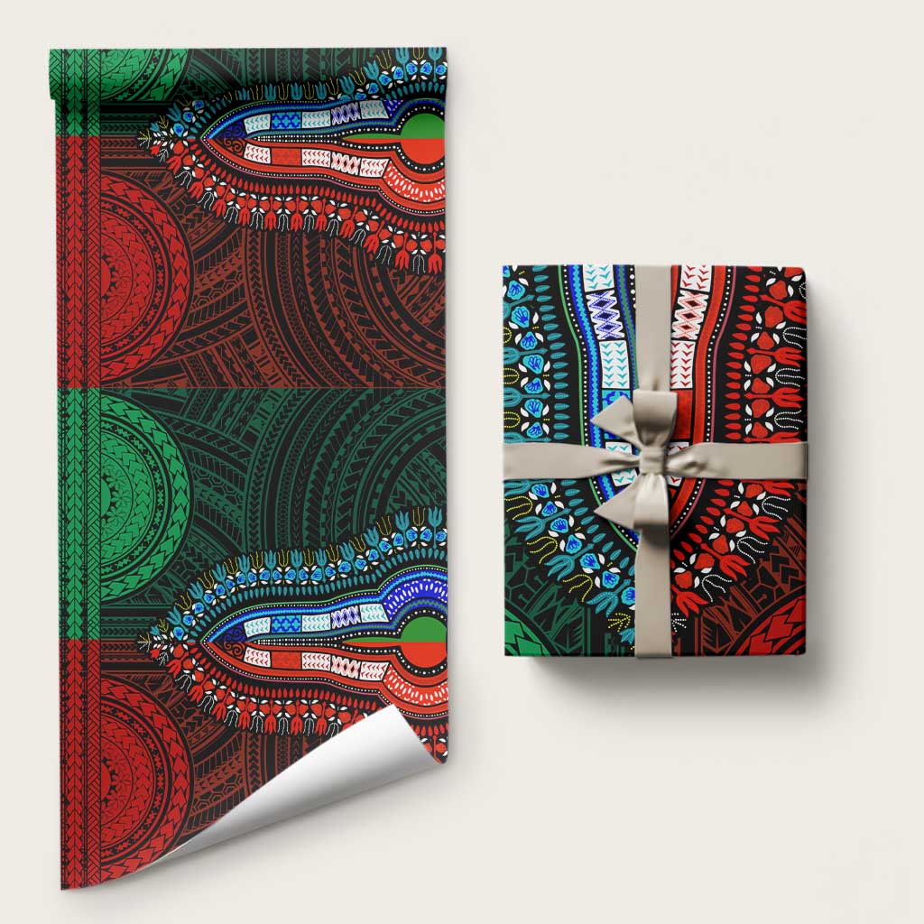 African Dashiki and Polynesian Pattern Wrapping Paper Half Green-Red by ...