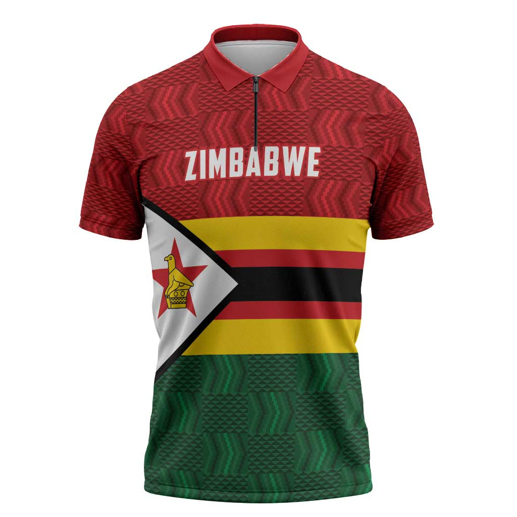 Custom Africa Cricket Zimbabwe Zipper Polo Shirt Zimbabwean Pattern ...