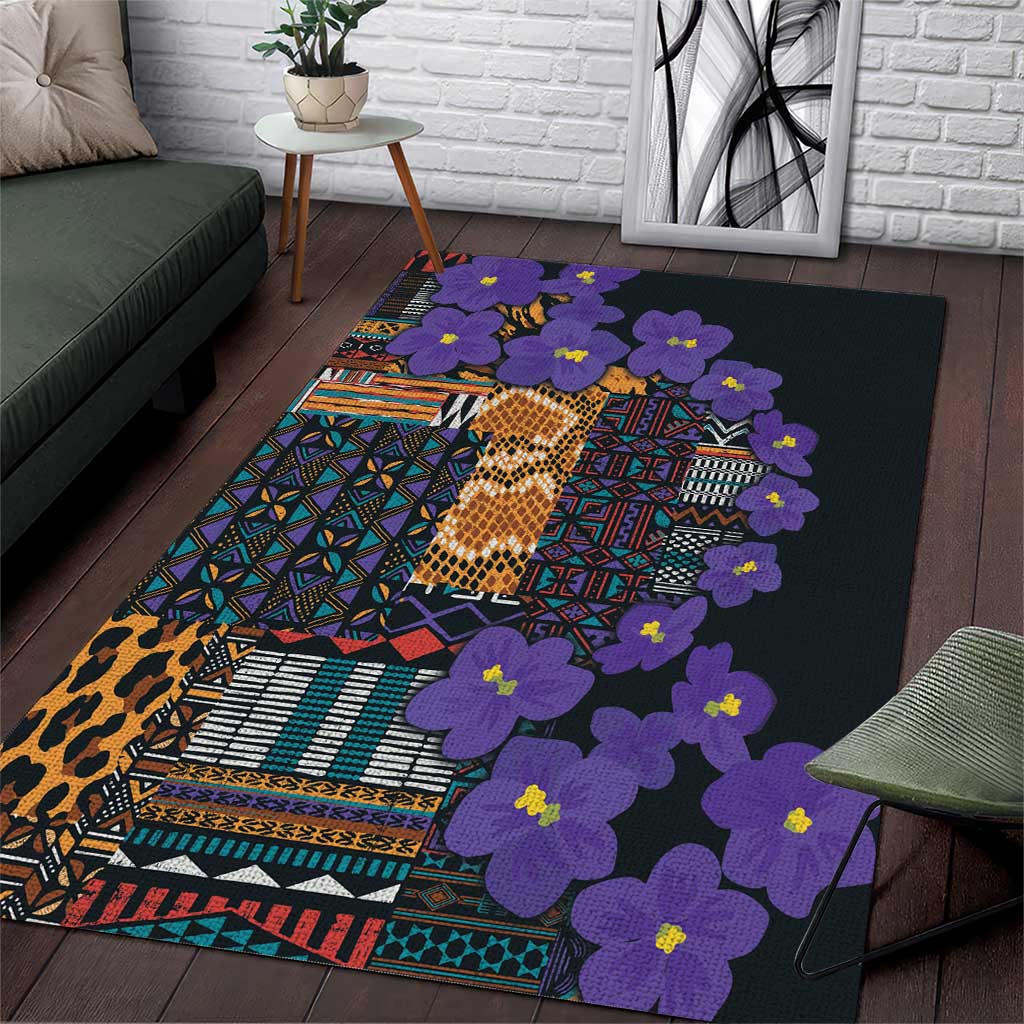Afro Violets Flowers Area Rug Mix Native Tribal Pattern by AfricanPride
