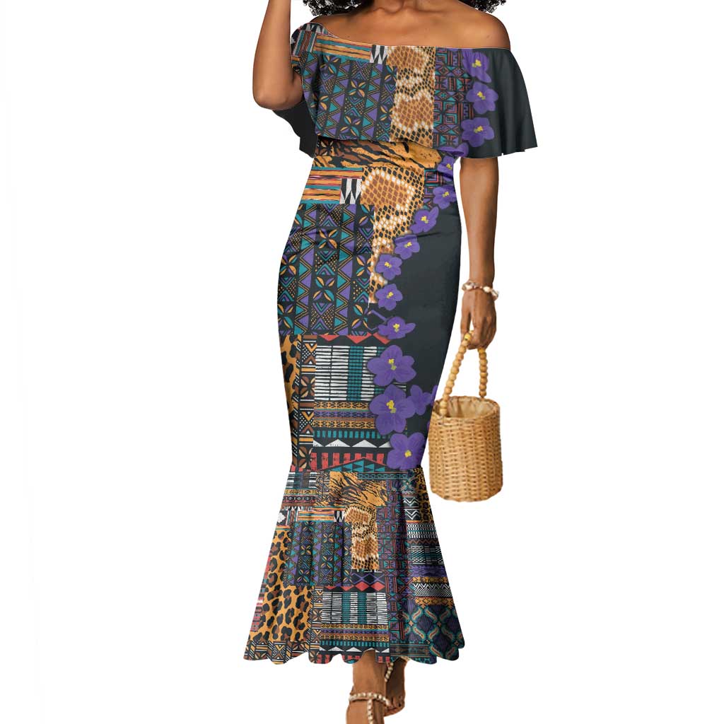 Afro Violets Flowers Mermaid Dress Mix Native Tribal Pattern by ...