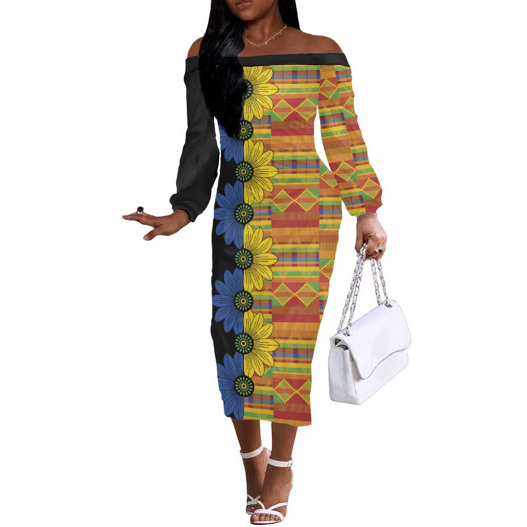 African Ethnic Kitenge Ankara Style Off The Shoulder Long Sleeve Dress ...