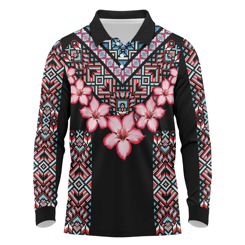 Afro Adenium Multiflorum Flowers Long Sleeve Polo Shirt Mix Native ...