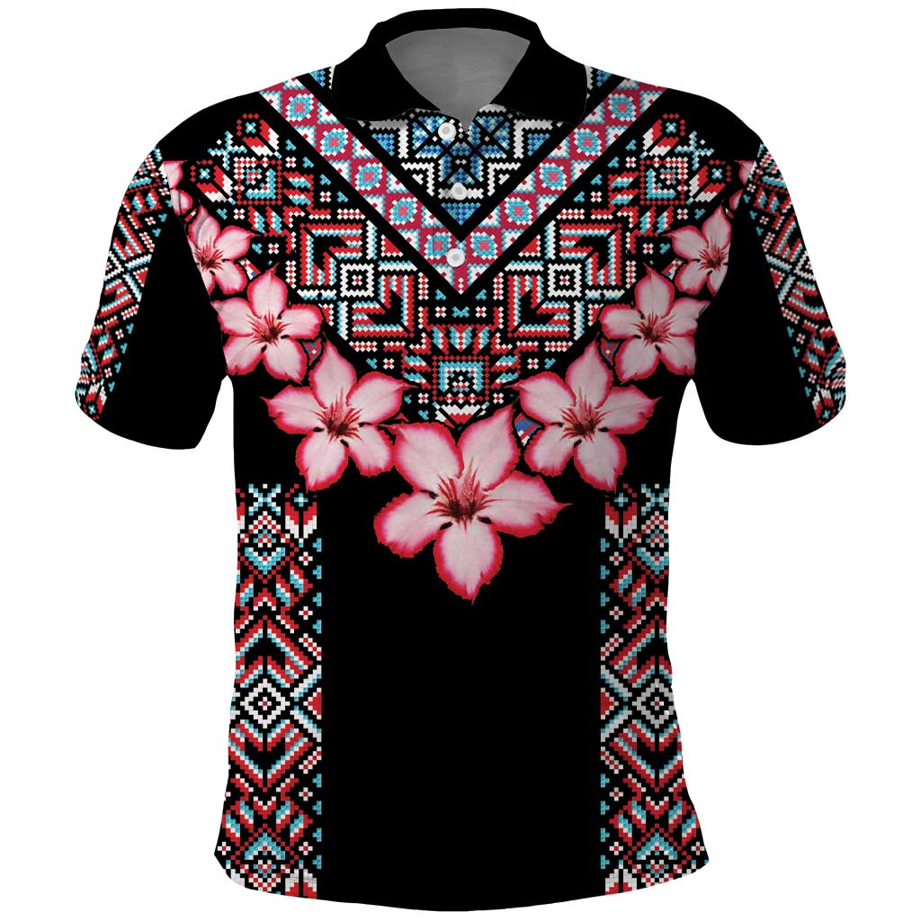 Afro Adenium Multiflorum Flowers Polo Shirt Mix Native Tribal Pattern ...