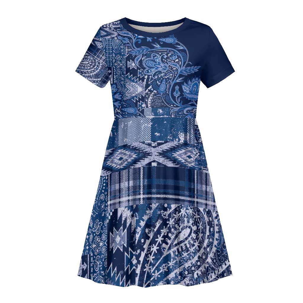 Afro Floral mix Maasai Shuka Kid Short Sleeve Dress Blue Moitf by ...