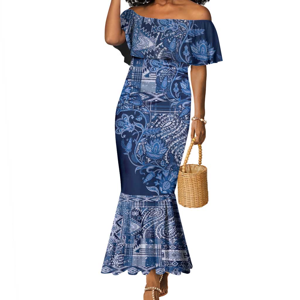Afro Floral mix Maasai Shuka Mermaid Dress Blue Moitf by AfricanPride
