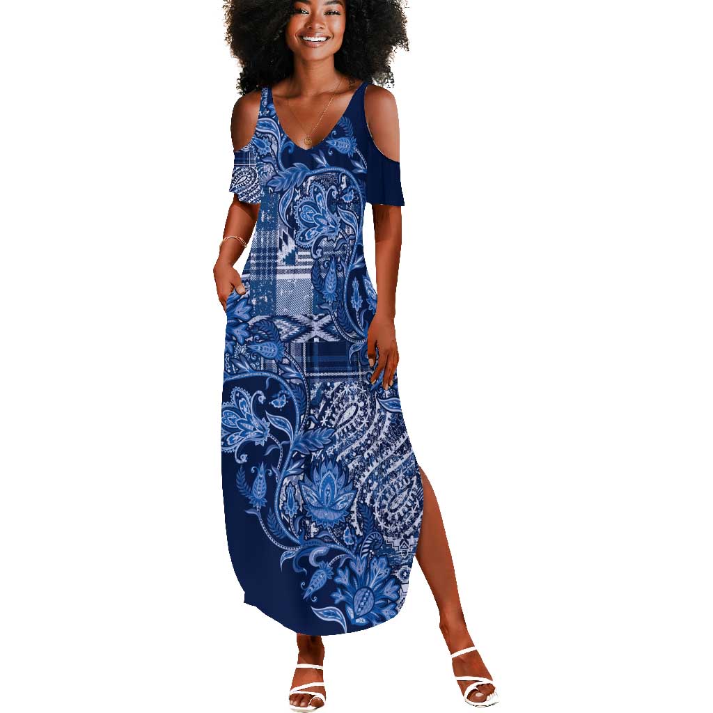 Afro Floral mix Maasai Shuka Summer Maxi Dress Blue Moitf by AfricanPride