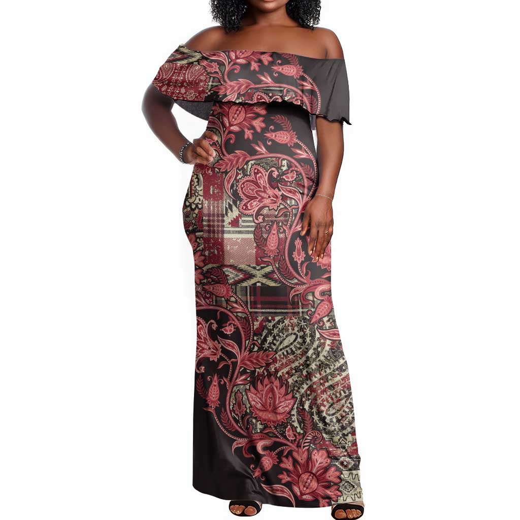 Afro Floral mix Maasai Shuka Off Shoulder Maxi Dress Red Moitf by ...