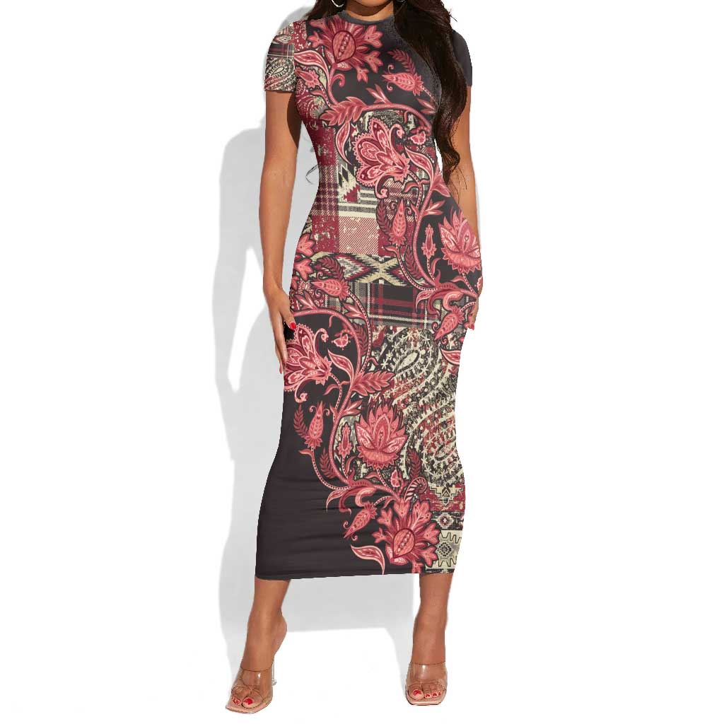 Afro Floral mix Maasai Shuka Short Sleeve Bodycon Dress Red Moitf by ...