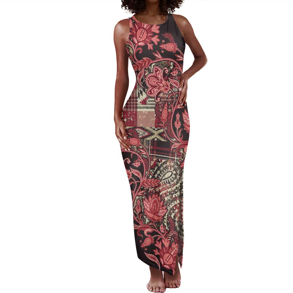 Afro Floral mix Maasai Shuka Tank Maxi Dress Red Moitf by AfricanPride