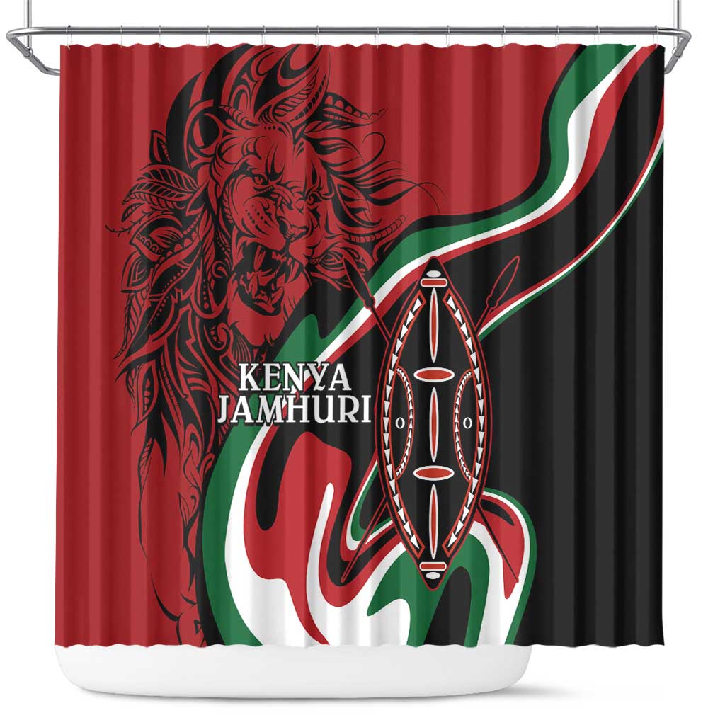 Happy Jamhuri Day Kenya Shower Curtain Kenyan Lion and Maasai Shield by ...