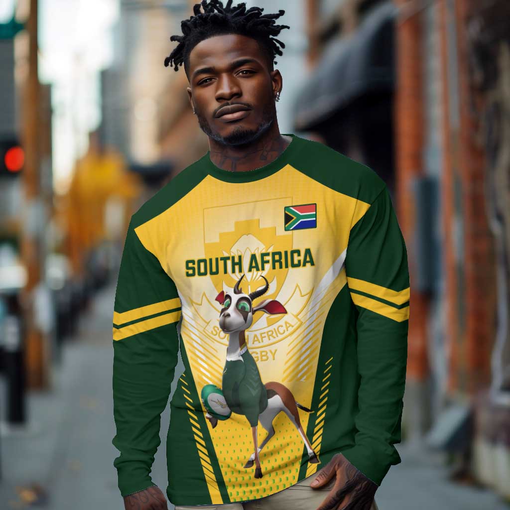 South Africa Rugby Long Sleeve Shirt Cute Springboks Mascot by AfricanPride
