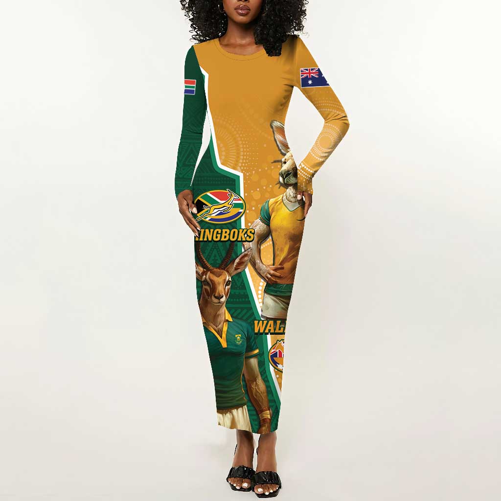 Personalised South Africa And Australia Rugby Long Sleeve Bodycon Dress ...