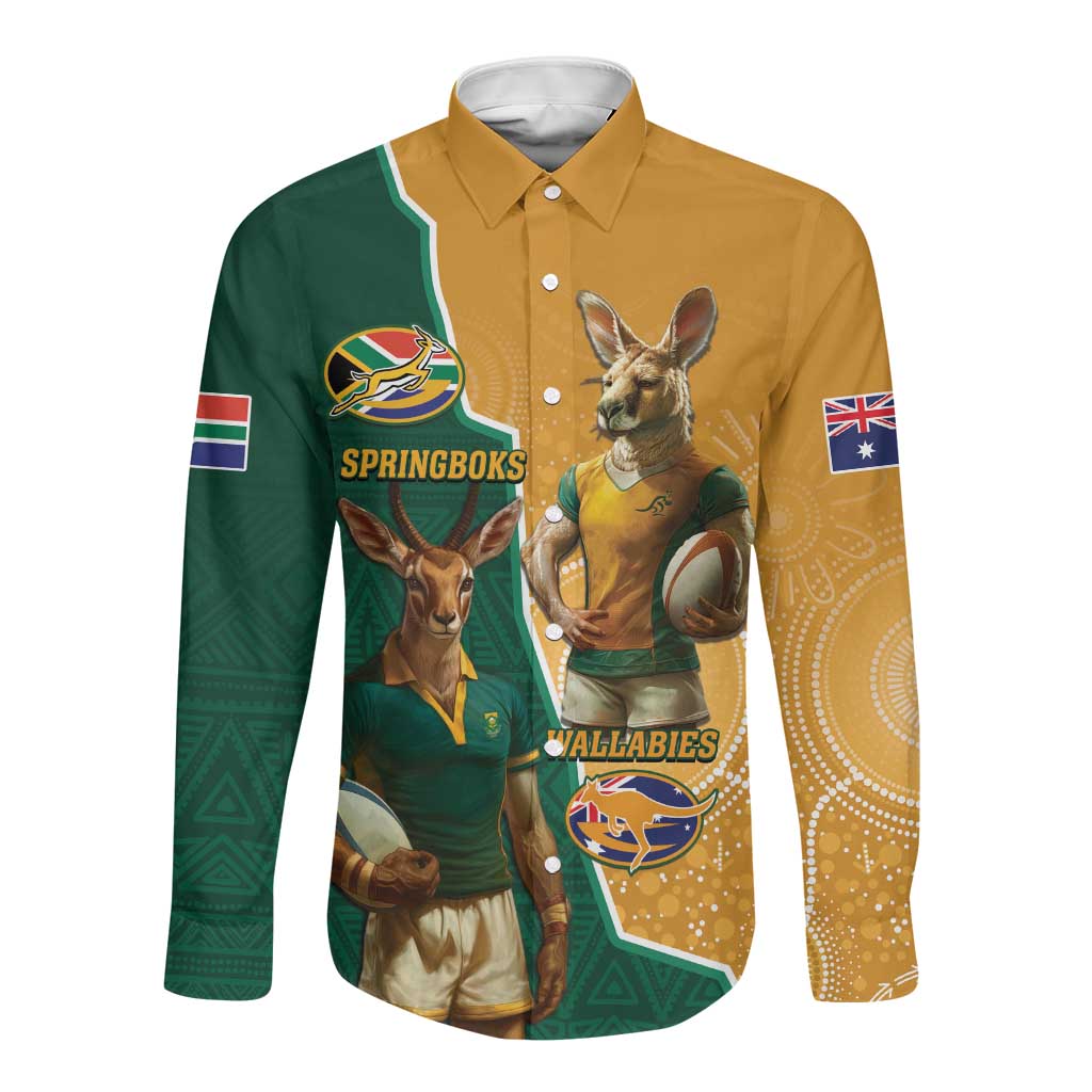 Personalised South Africa And Australia Rugby Long Sleeve Button Shirt ...