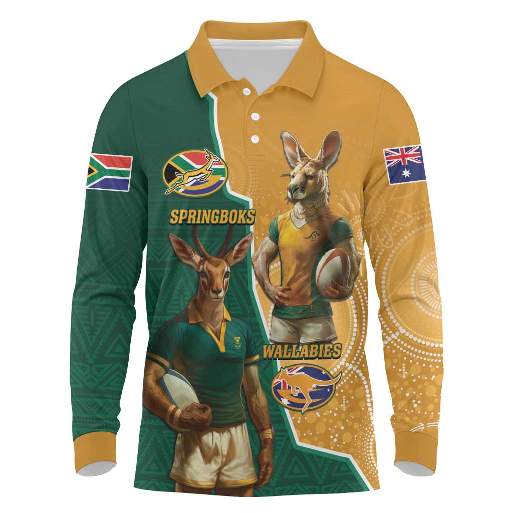 Personalised South Africa And Australia Rugby Long Sleeve Polo Shirt ...