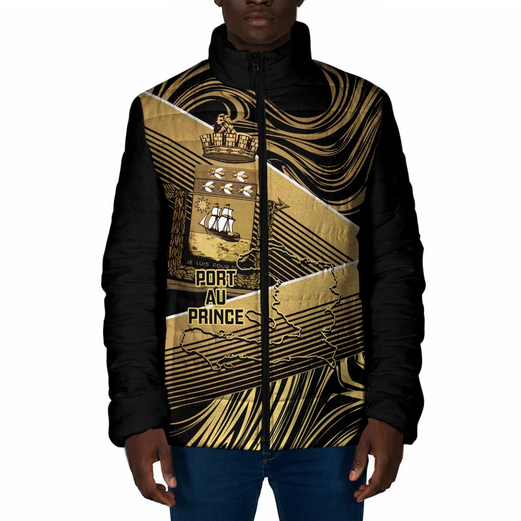 Port-au-Prince Afro-Haitians Padded Jacket Ayiti Map Pòtoprens Gold ...