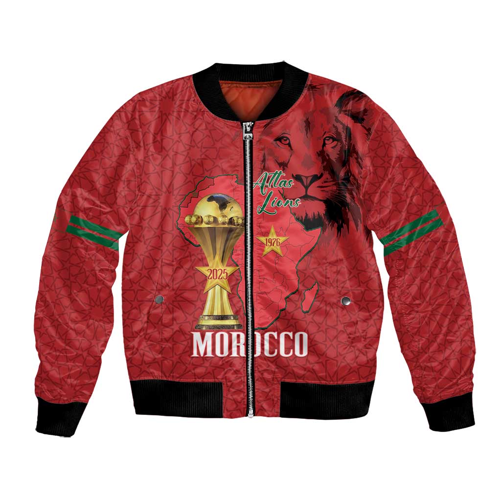Morocco Football Custom Bomber Jacket Atlas Lions Champions African Red ...