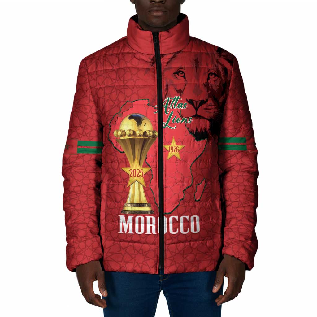 Morocco Football Custom Padded Jacket Atlas Lions Champions African Red ...
