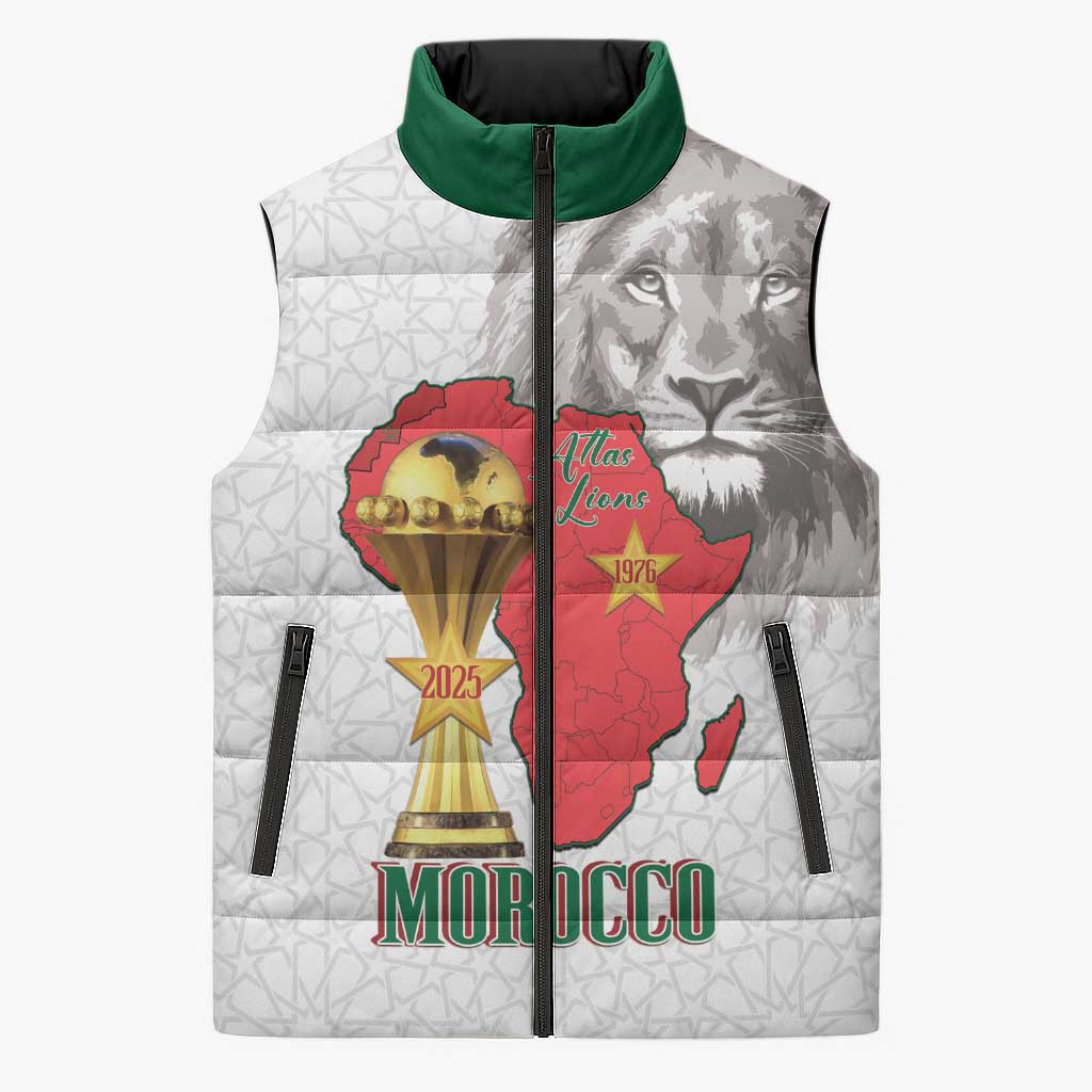 Morocco Football Custom Sleeveless Puffer Jacket Atlas Lions Champions ...