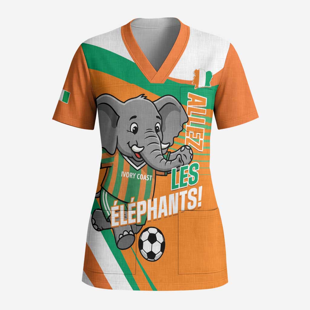 Custom Ivory Coast Football Scrub Top 2026 Allez Les Elephants Cute ...
