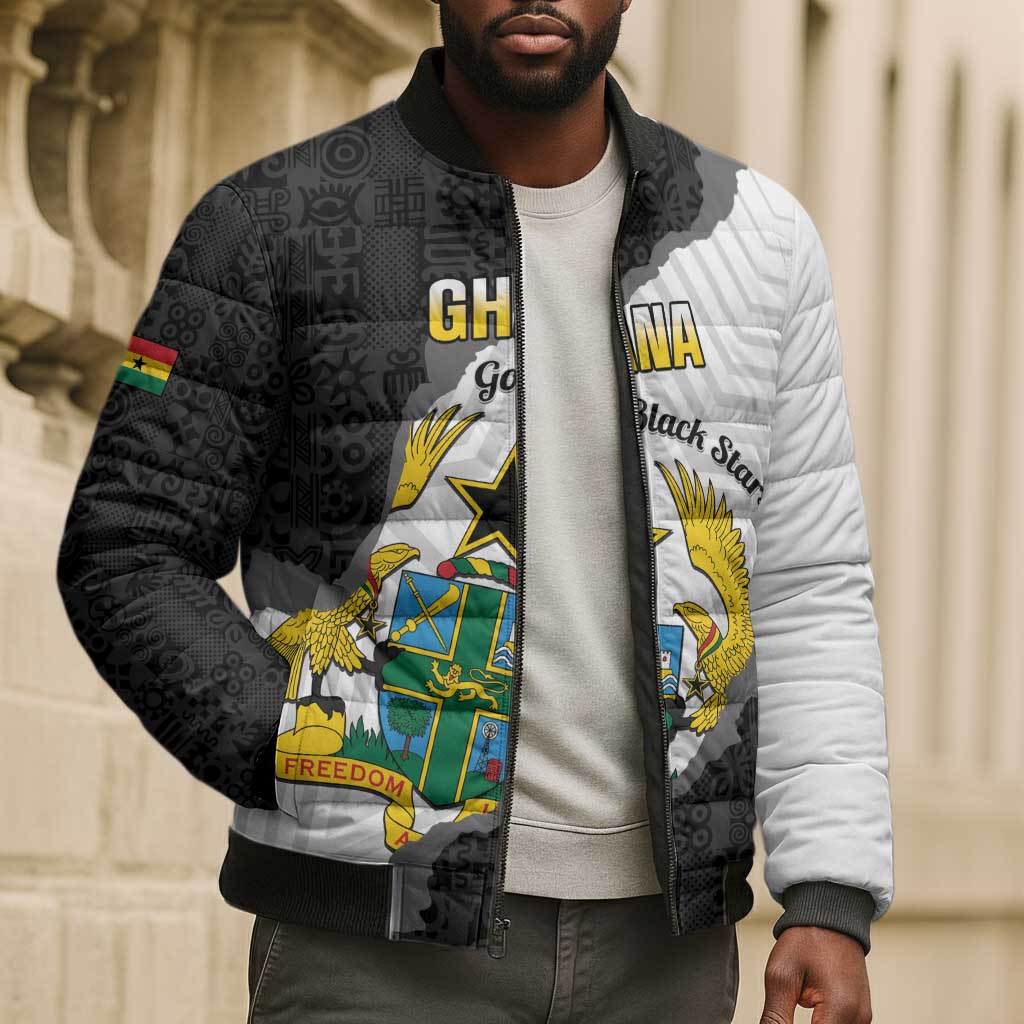 Custom Ghana Football Bomber Puffer Jacket 2026 Go Black Stars Black ...