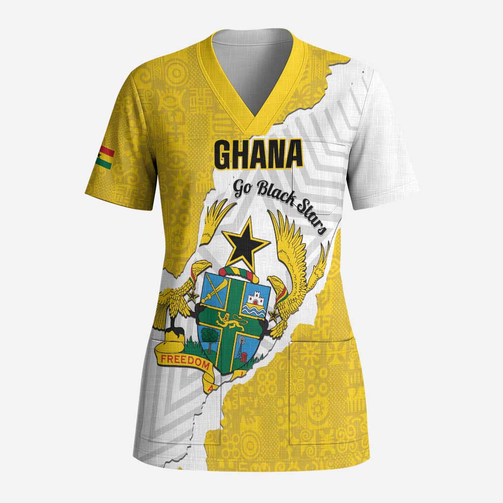 Custom Ghana Football Scrub Top 2026 Go Black Stars Yellow Adinkra ...