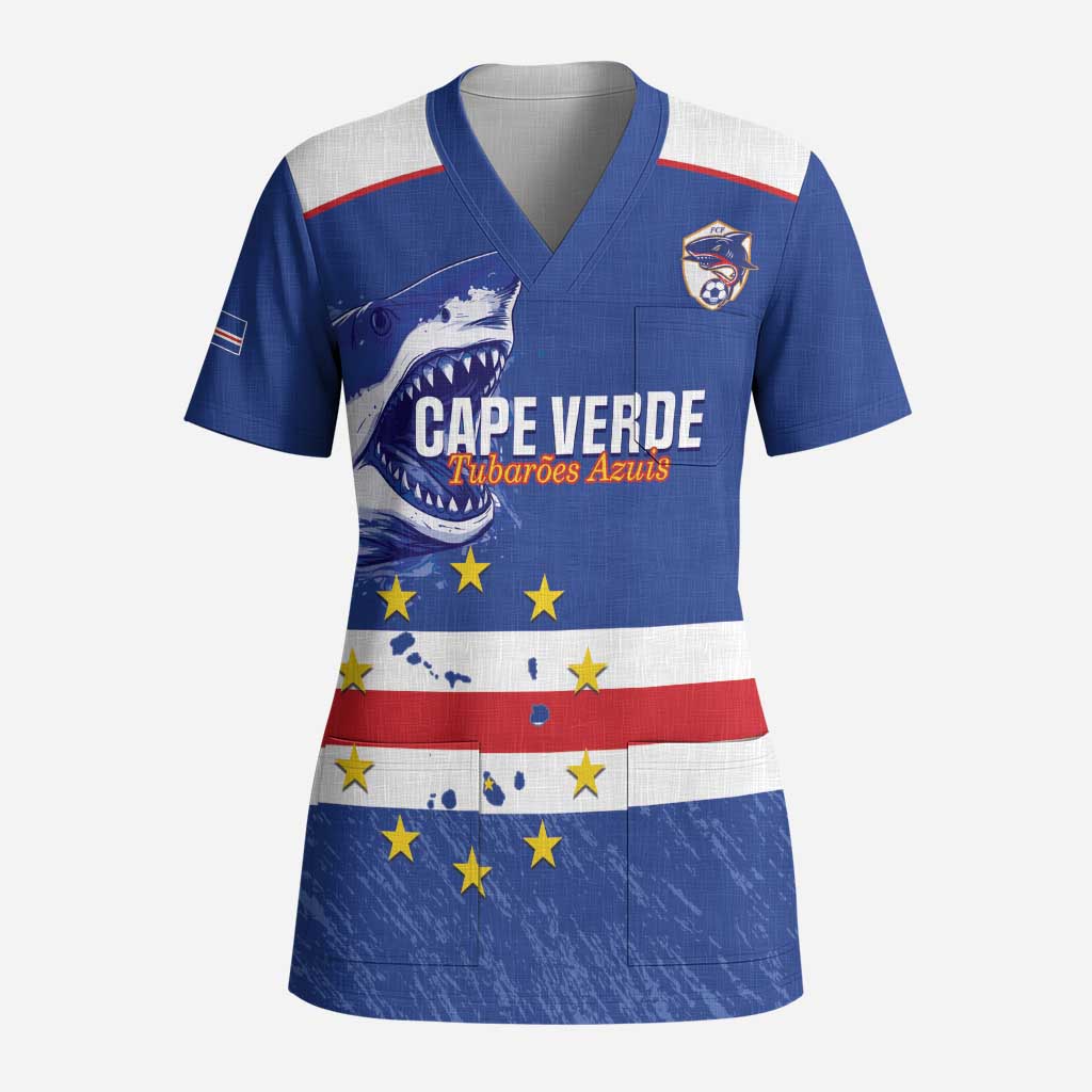 Cape Verde Football Custom Scrub Top Come On Tubaroes Azuis Shark by ...