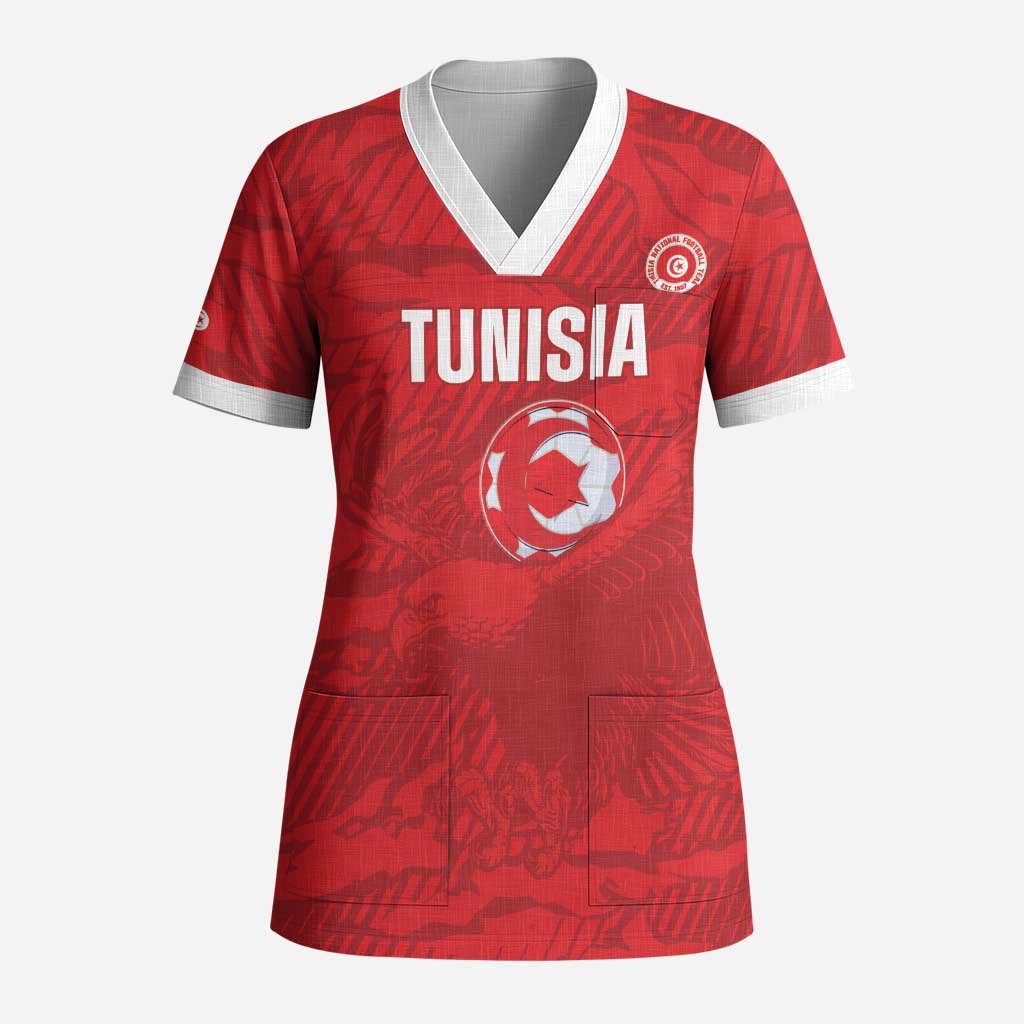 Custom Tunisia Football Scrub Top 2026 Eagles of Carthage Red Grunge by ...