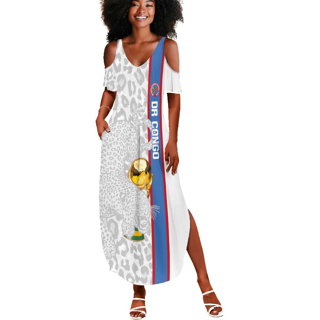 DR Congo Football Custom Summer Maxi Dress Come On Leopards White Color ...