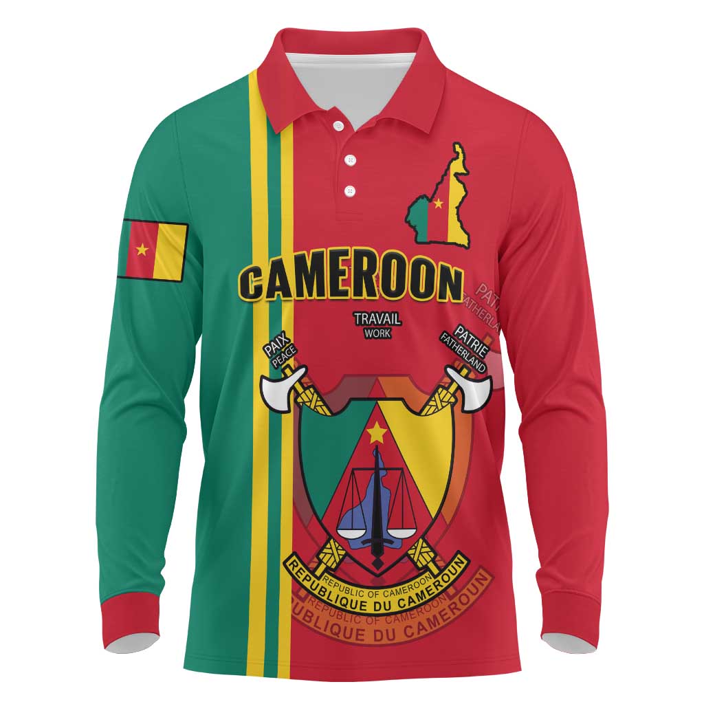 Cameroon Happy Unity Day Cameroun Coat Of Arms Long Sleeve Polo Shirt ...