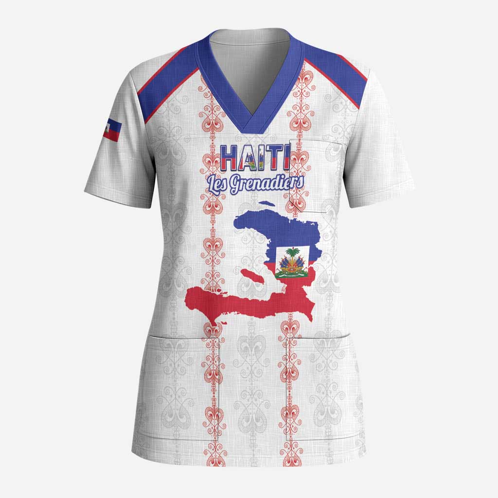 Custom Haiti Football Scrub Top Les Grenadiers Veve Vodou White by ...