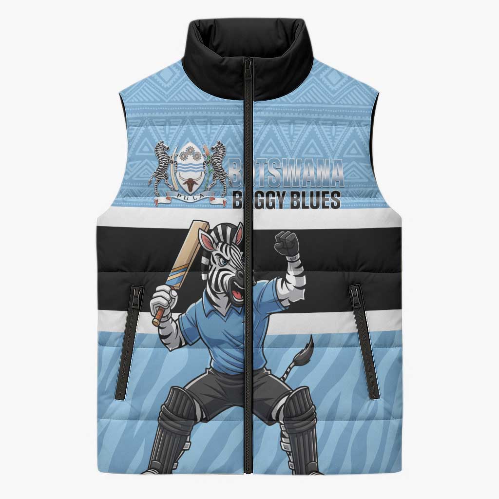 Custom Botswana Cricket Sleeveless Puffer Jacket Go Baggy Blues Zebra ...