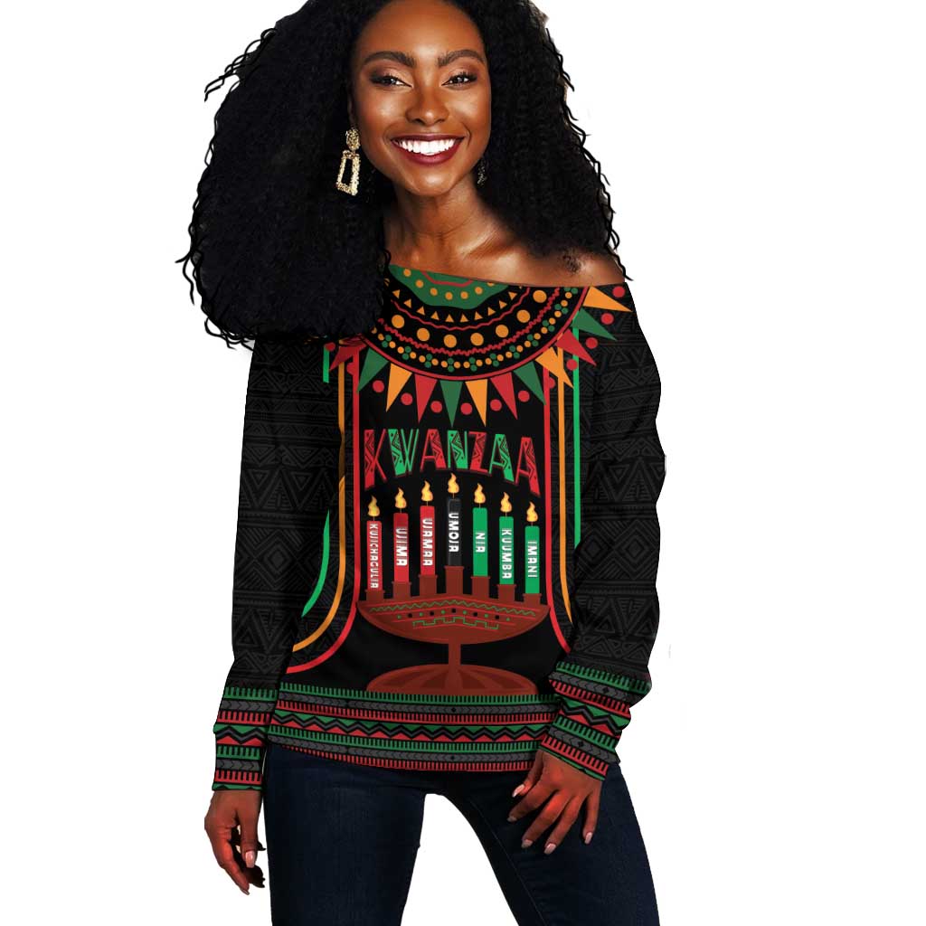 Personalized Afro-American Kwanzaa Off Shoulder Sweater Kinara Candles ...