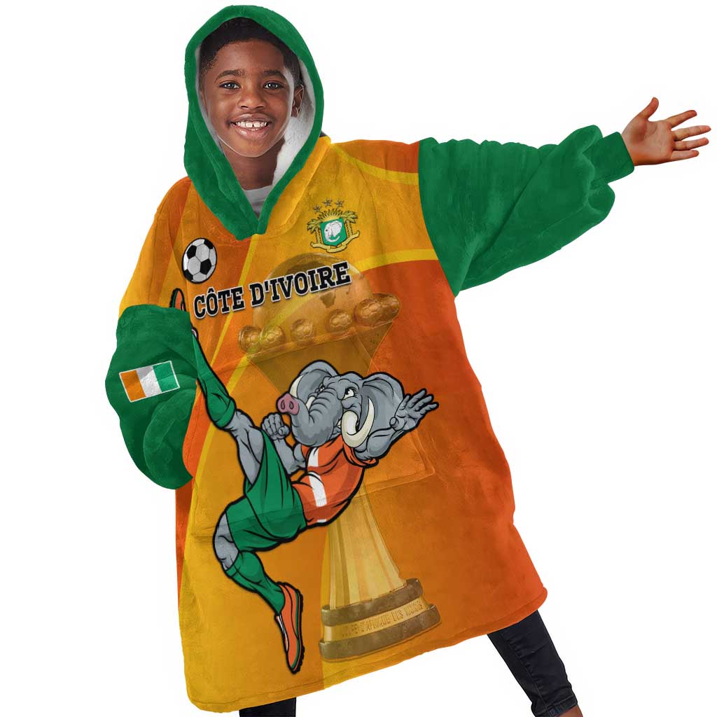 Custom Ivory Coast Football Kid Wearable Blanket Hoodie 2024 Mascot Wi