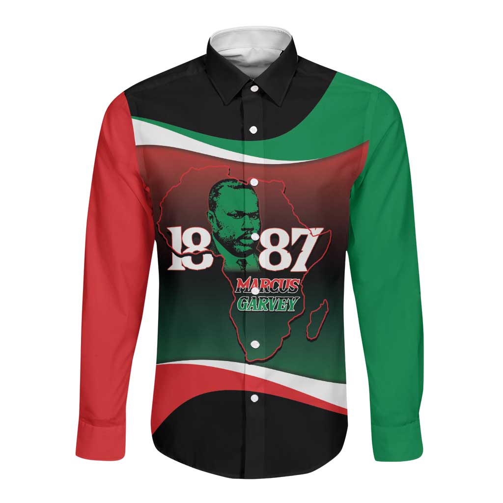 Marcus Garvey 1887 Long Sleeve Button Shirt African Map Curves Style by ...