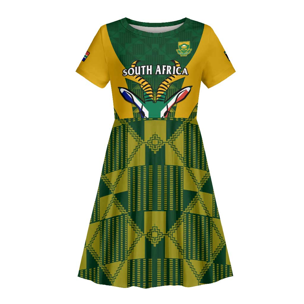 Custom South Africa Rugby Kid Short Sleeve Dress Go Springboks Kente ...