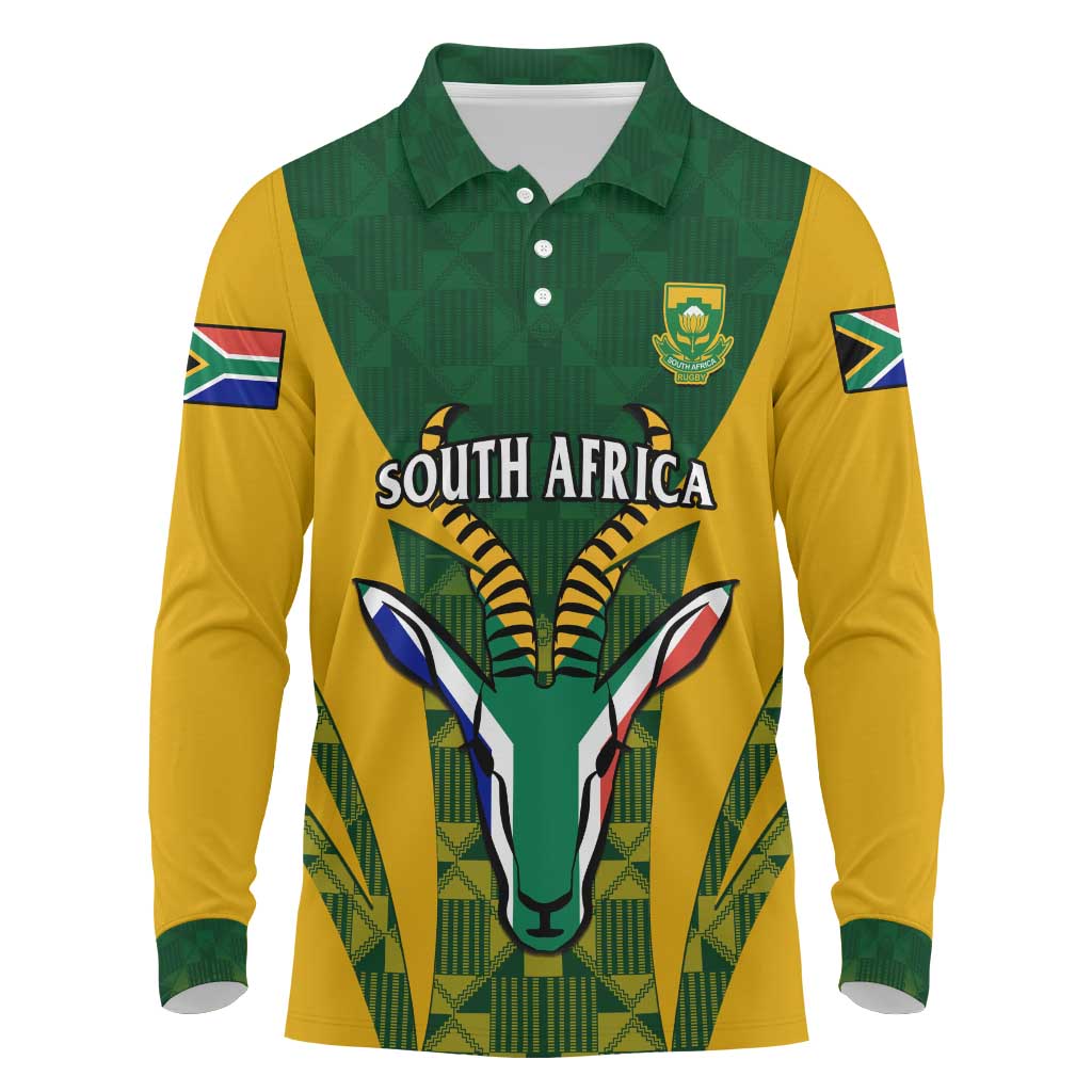 Custom South Africa Rugby Long Sleeve Polo Shirt Go Springboks Kente ...
