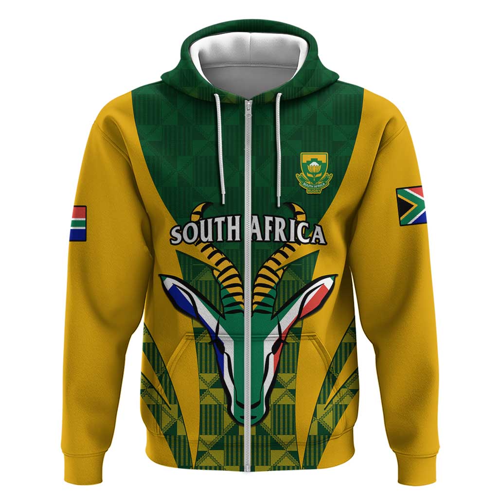 Custom South Africa Rugby Zip Hoodie Go Springboks Kente With Bokke by ...