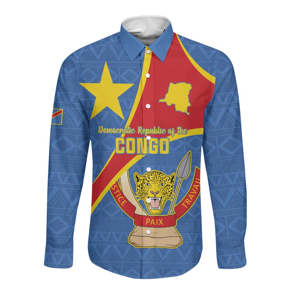 Personalised DR Congo Long Sleeve Button Shirt Coat Of Arms With Map by ...