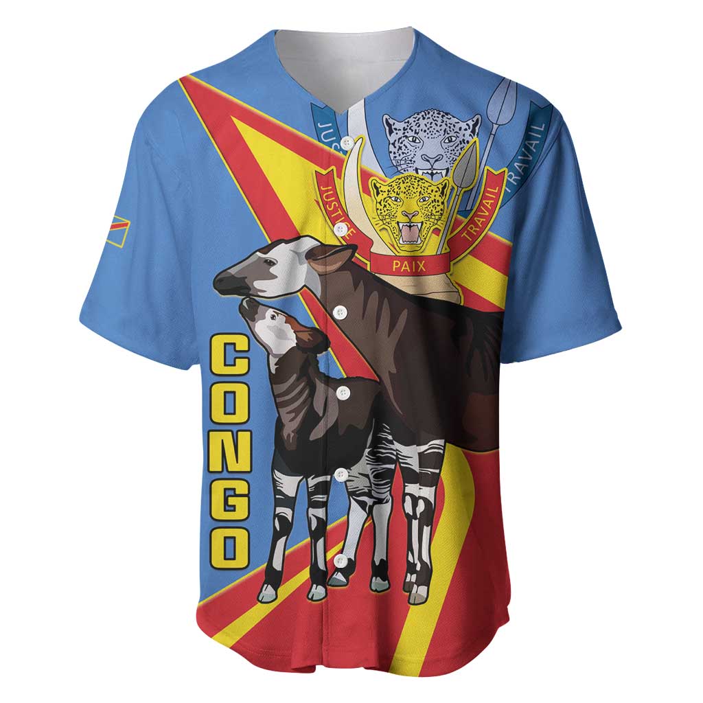 DR Congo Baseball Jersey Okapi Coat Of Arms by AfricanPride