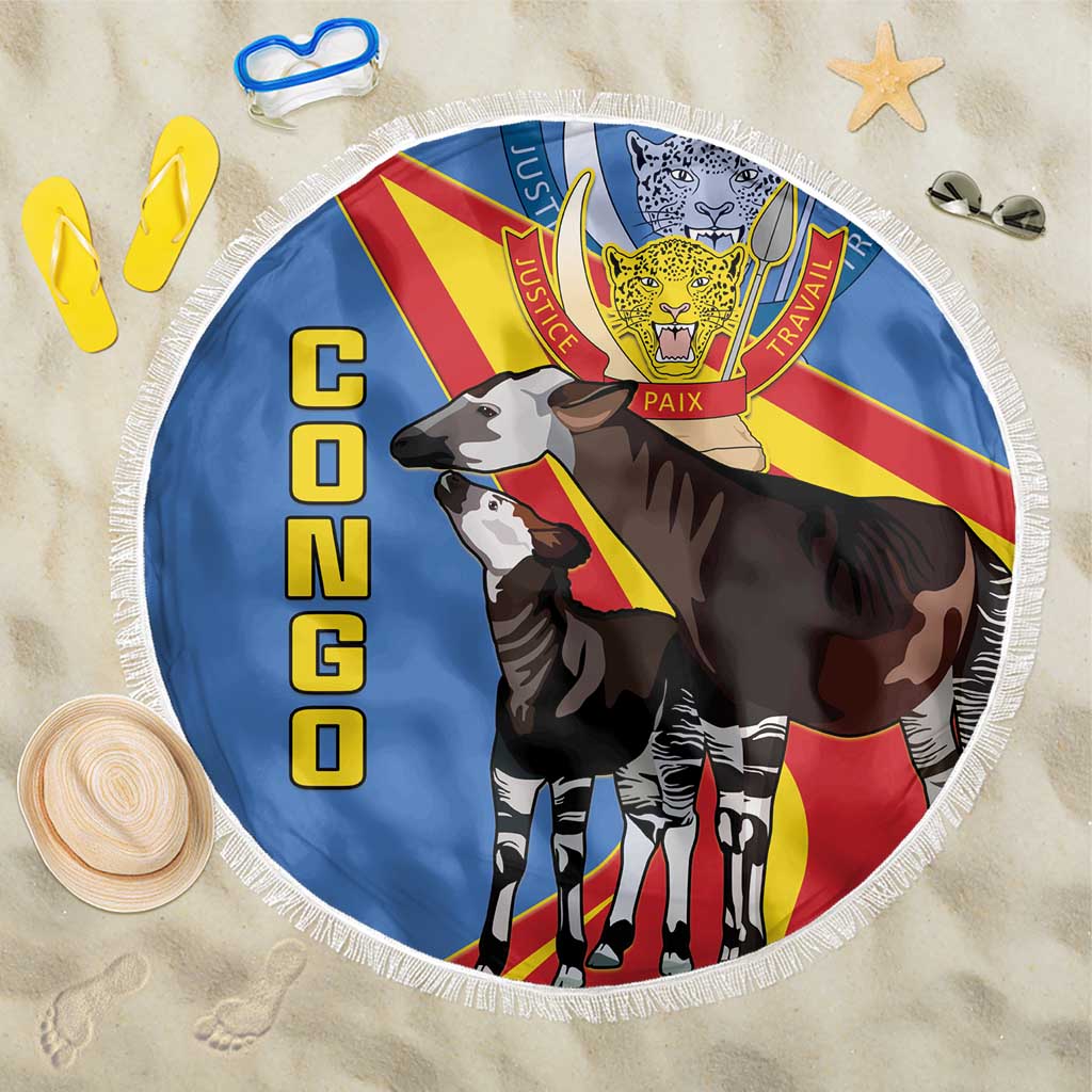 DR Congo Beach Blanket Okapi Coat Of Arms by AfricanPride